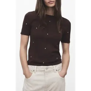 Mango Studded Short Sleeve Sweater