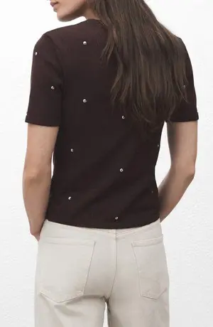Mango Studded Short Sleeve Sweater