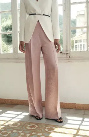 Mango Crinkle Satin Wide-leg Pants