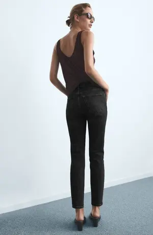 Mango Claudia Crop Slim-fit Jeans - Black Denim