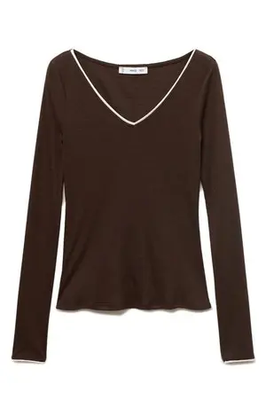 Mango Contrast Rib Top - Brown