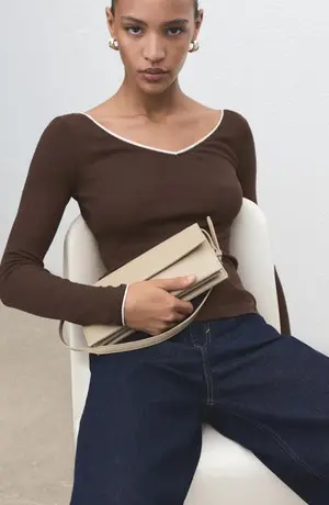Mango Contrast Rib Top - Brown