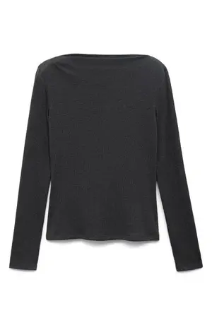 Mango Boat Neck Long Sleeve T-shirt - Charcoal