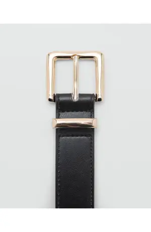 Mango Stitched Square Buckle Belt - Black