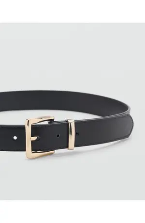Mango Stitched Square Buckle Belt - Black