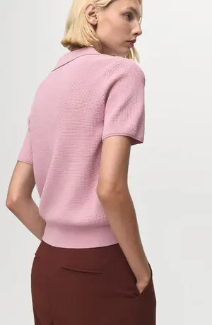 Mango Spread Collar Short Sleeve Sweater - Pastel Pink