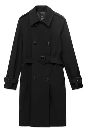 Mango Classic Belted Trench Coat - Black