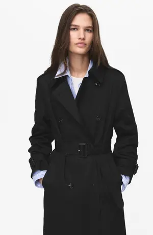Mango Classic Belted Trench Coat - Black