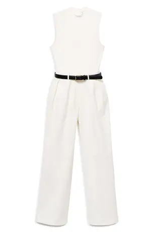 Mango Sleeveless Belted Wide-leg Jumpsuit - Off White