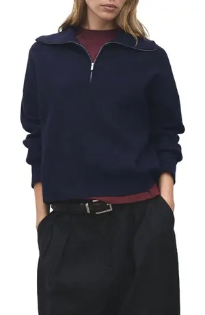 Mango Quarter Zip Stand Collar Sweatshirt - Navy