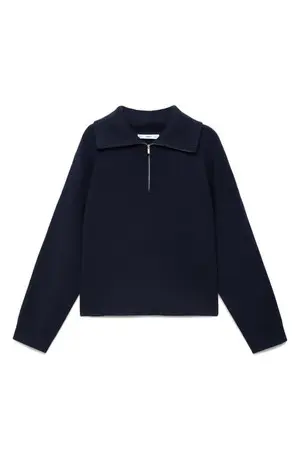 Mango Quarter Zip Stand Collar Sweatshirt - Navy