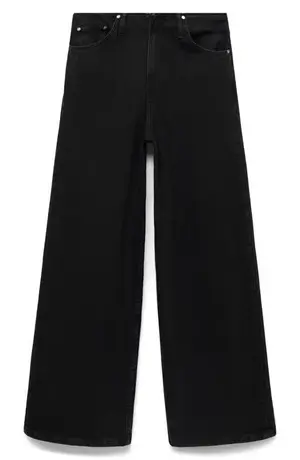 Mango Bandless Mid-rise Wide-leg Jeans - Black Denim