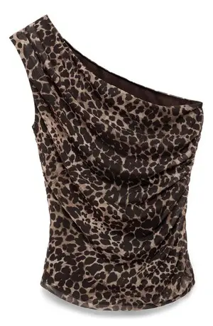 Mango Leopard Print One-shoulder Top
