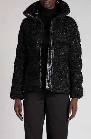 Moncler Urbel Metallic Tweed Down Jacket - Black
