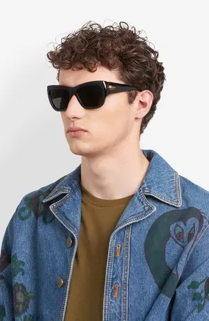 Etro 56mm Rectangular Sunglasses - Black/grey