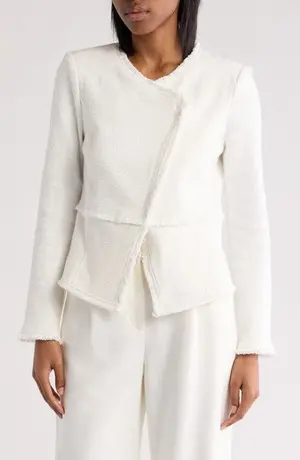 Amanda & Chelsea Fringe Tweed Moto Jacket - Ivory