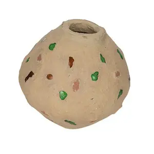 STORIED HOME Handmade Paper Mâché Vase With Embedded Glass, Shells - Cream