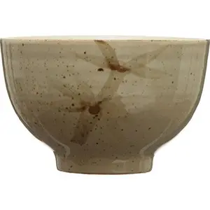 STORIED HOME Stoneware Bowl With Hand-painted Material - Cream