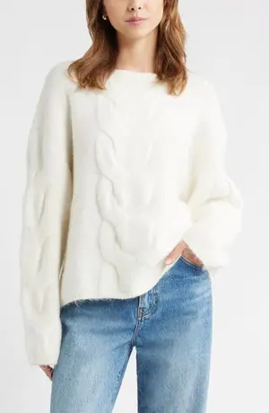 OPEN EDIT Cable Boatneck Sweater - Ivory