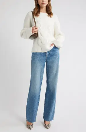 OPEN EDIT Cable Boatneck Sweater - Ivory