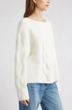 OPEN EDIT Cable Boatneck Sweater - Ivory