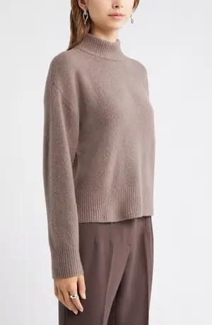 OPEN EDIT Boxy Mock Neck Sweater - Tan Dusk