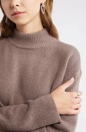 OPEN EDIT Boxy Mock Neck Sweater - Tan Dusk