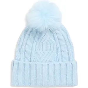 Treasure & Bond Cable Stitch Pom Beanie - Blue Delicate