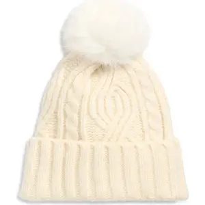 Treasure & Bond Cable Stitch Pom Beanie - Ivory