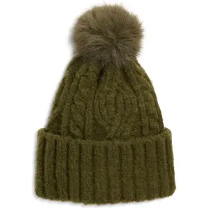 Treasure & Bond Treasure & Bond Cable Stitch Pom Beanie Olive
