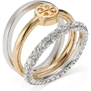 Tory Burch Miller Pavé Stacking Rings Set Of 3 - Tory Gold /silver /crystal