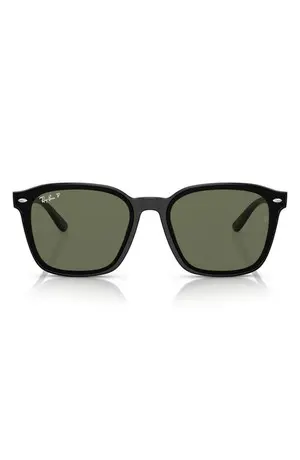 Ray-ban Oversized Square Polarized Sunglasses Black /dark Green Polar