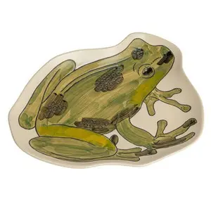 STORIED HOME Garden Frog Stoneware Plate - Green