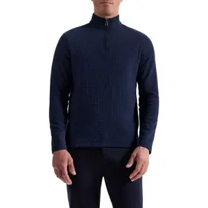 Bugatchi Waffle Quarter-zip Cotton-blend Pullover - Navy