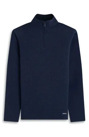 Bugatchi Waffle Quarter-zip Cotton-blend Pullover - Navy
