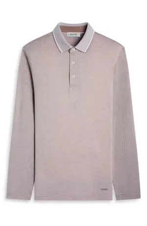 Bugatchi Mercerized Cotton Long Sleeve Polo - Cobblestone
