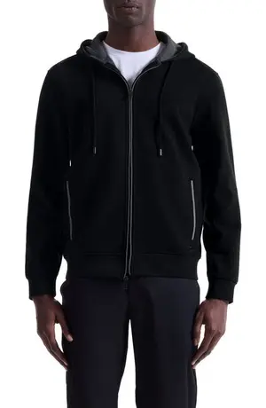 Bugatchi Piqué Zip-up Hoodie - Black