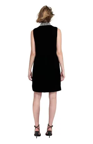 ELLE COLLECTION Beaded Collar Velvet Shift Dress