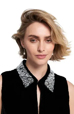 ELLE COLLECTION Beaded Collar Velvet Shift Dress