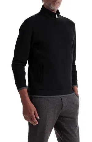 Bugatchi Heathered Quarter-zip Pullover - Black