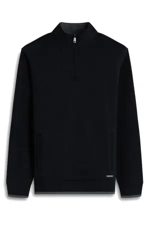 Bugatchi Heathered Quarter-zip Pullover - Black