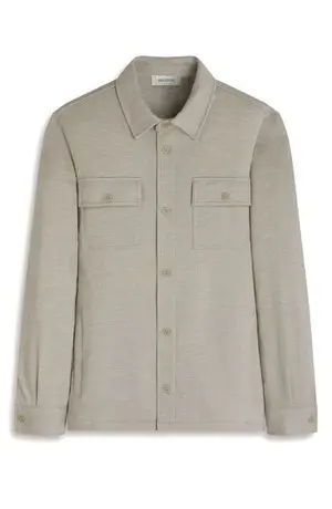 Bugatchi Slub Knit Wool & Cotton Button-up Shirt Jacket - Cobblestone