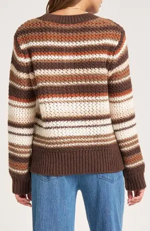 Matty M. Dion Striped Crewneck Sweater - Chocolate