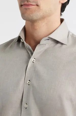 Johnnie-o Augustin Herringbone Cotton Button-up Shirt - Hazelnut