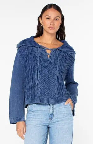 Roxy Fair Winds Cotton Lace-up Sweater
