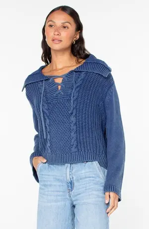 Roxy Fair Winds Cotton Lace-up Sweater