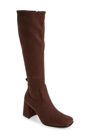 Women's Suede Knee High Chunky Heel Boots