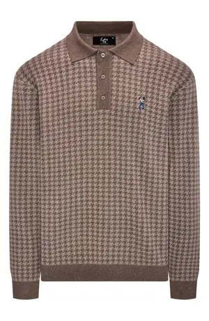 EASTSIDE GOLF Houndstooth Polo Sweater - Taupe/brown