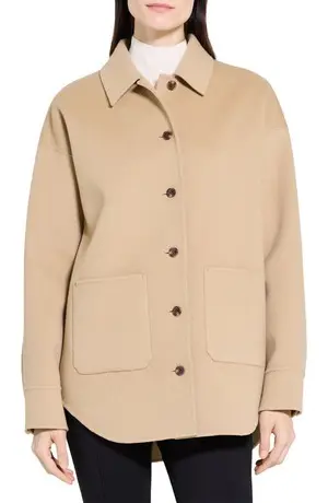 Theory Wool & Cashmere Shirt Jacket - New Camel