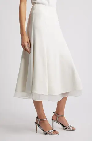 Nordstrom Seamed Layered Midi Skirt - Ivory Tofu